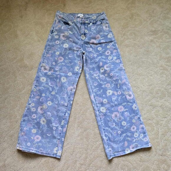 easel | Jeans | Easel Washed Denim Floral Print Pants | Poshmark